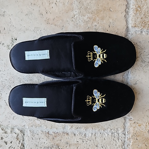 Patricia Green | Shoes | Queen Bee Embroidered Black Velvet Slipper ...